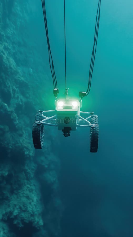 AI Driven Robot Exploring Underwater Terrain with Bright Lights and ...