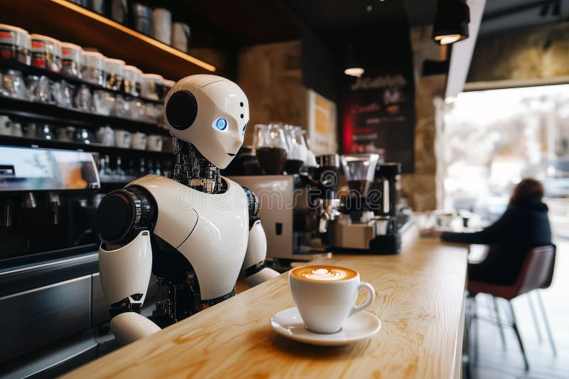 AI-driven Robotic Barista Expertly Crafts Coffee Stock Illustration ...