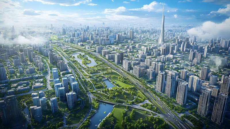 AI-Driven Urban Planning a City Where AI Systems. Stock Illustration ...