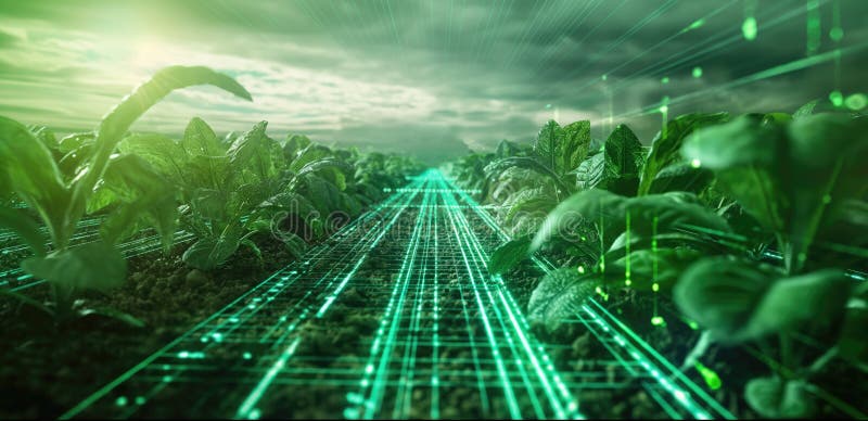 AI-Driven Vegetable Field with Digital Grid Overlay. Stock Image ...