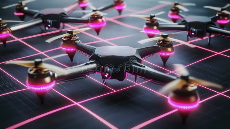 AI Drone Swarm stock illustration. Illustration of logistics - 367556862