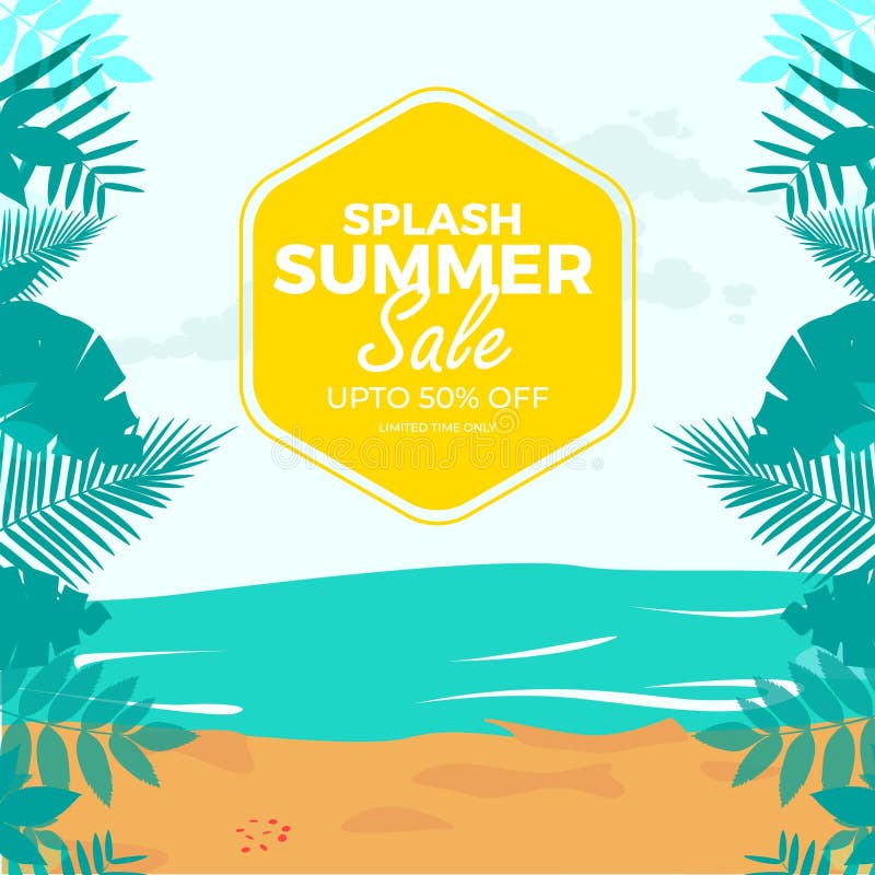 Splash Summer Sale Banner Design Stock Vector - Illustration of leaves ...