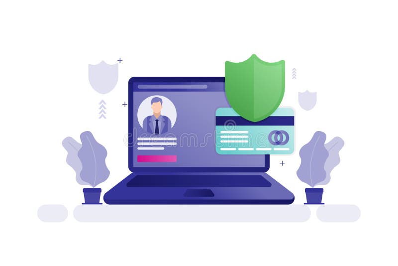Vector Illustration of Laptop with Green Shield and Yellow Firewall ...