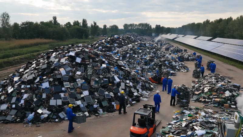 AI E-waste Dump with Blue Crews Stock Video - Video of debris ...
