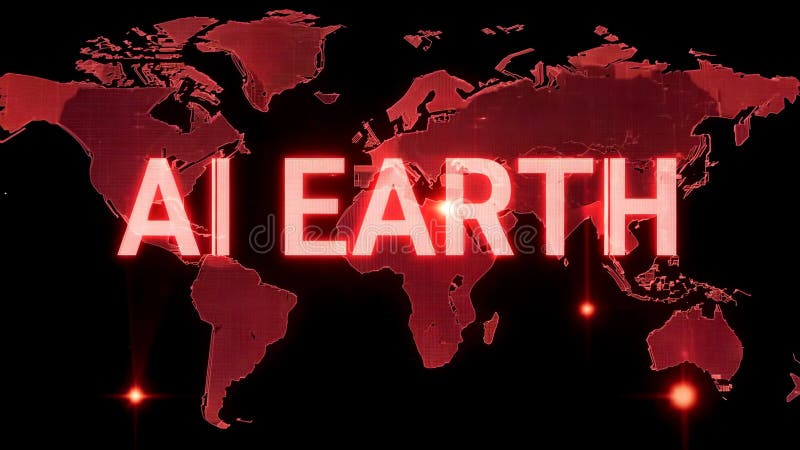 AI Earth Text with Red Digital World Map on Black Background Stock ...