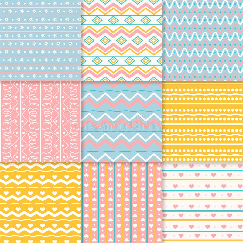 Collection of Seamless Simple Pattern Lines in Pastel Spring Colors ...