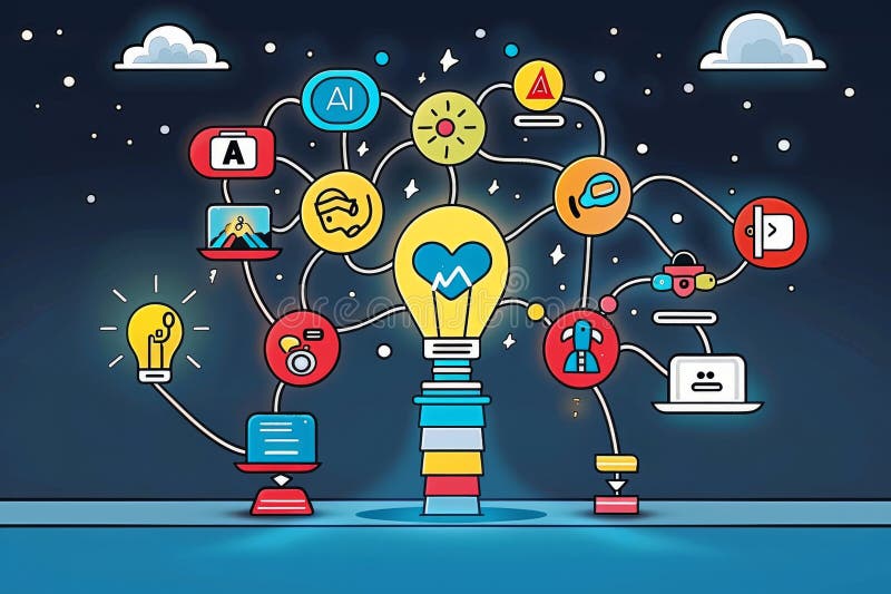 AI Ecosystem Illustration, Digital Connections, Tech Icons, Blue ...