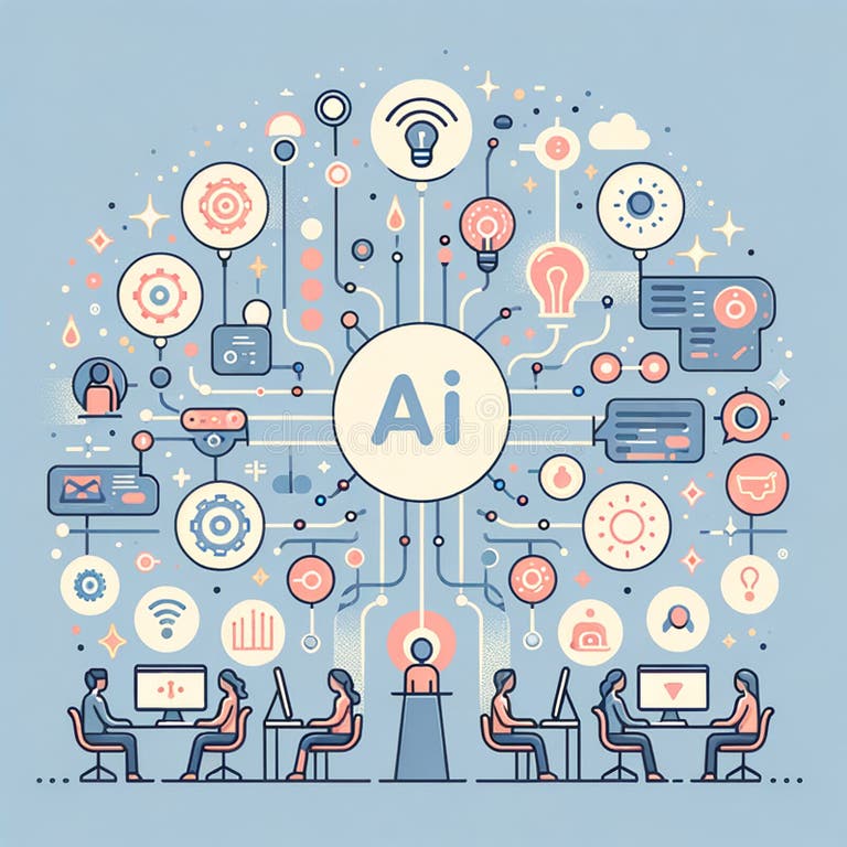 AI Ecosystem Network: Collaborative Workspace and Intelligent Systems Illustration Stock ...