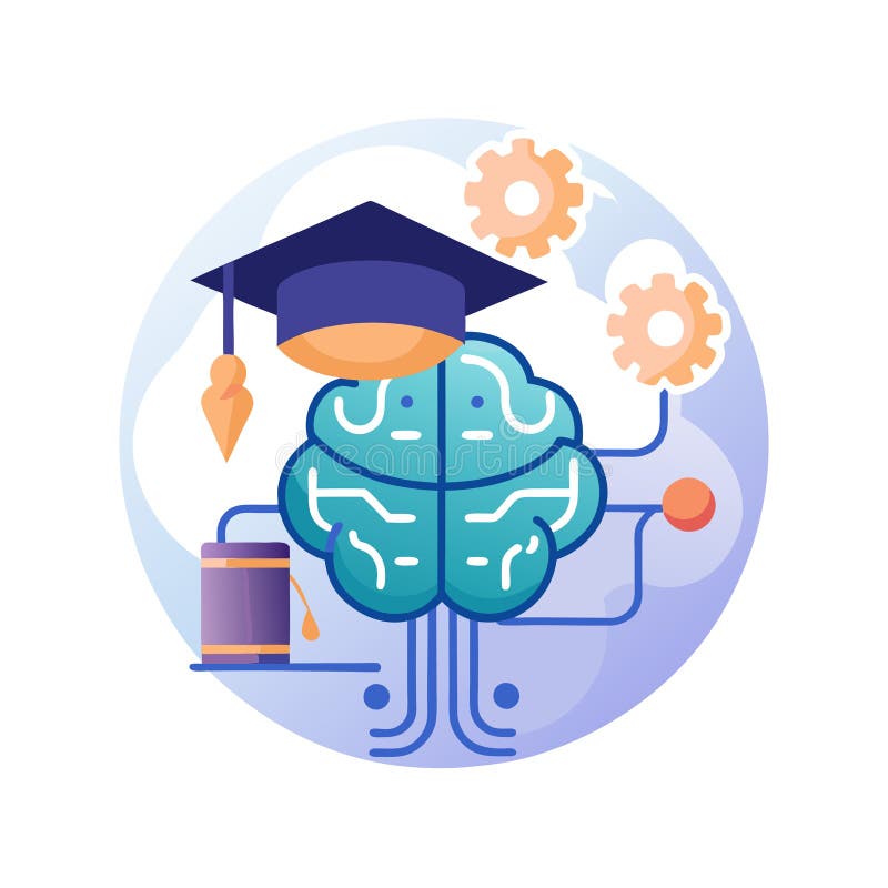 AI Education with Brain, Graduation Cap, and Gears for Machine Learning ...
