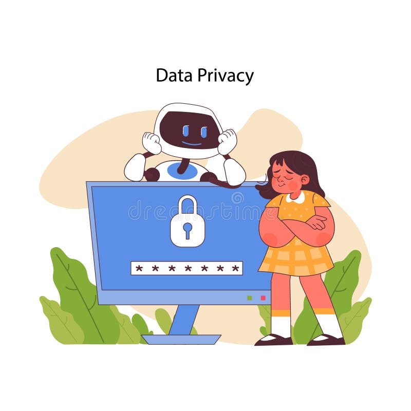 AI in Education Emphasizes Data Privacy. Flat Vector Illustration Stock ...