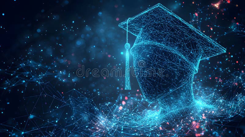 AI Education with Digital Graduation Cap in Futuristic Style Stock ...