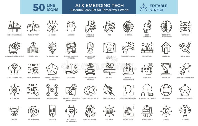 Ai and Emerging Future Tech Icon Set. Artificial Intelligence ...