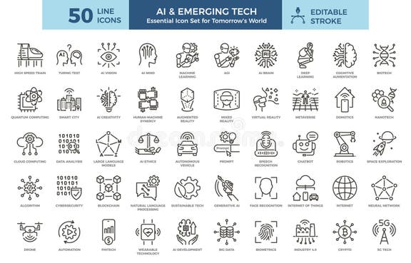 Ai and Emerging Future Tech Icon Set. Artificial Intelligence ...