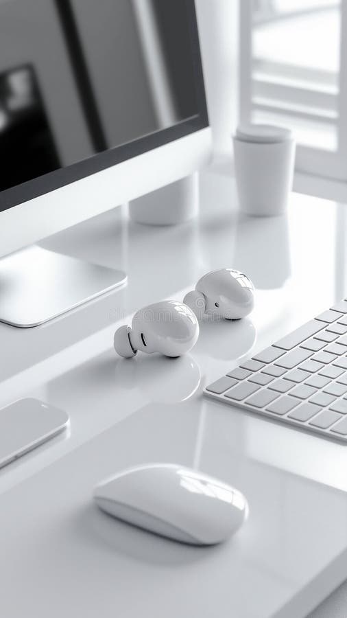 Close-up View of AI-enabled Earbuds on a Modern Desk with Tech ...
