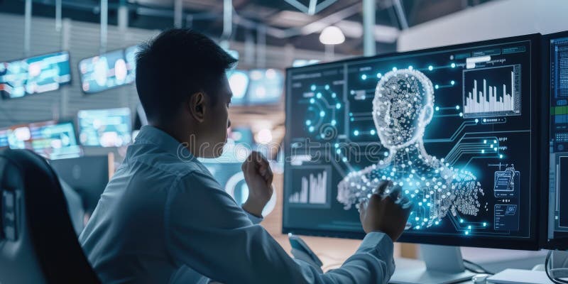 An AI Engineer is Analyzing a Digital Representation of a Human on a ...