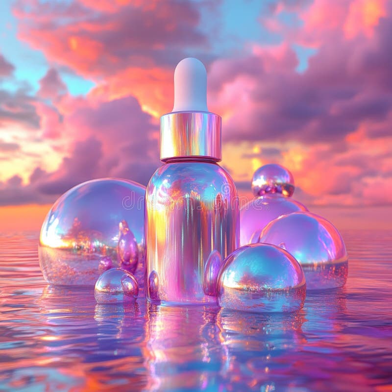 An AI-enhanced Beauty Mist Bottle, Surrounded by a Dynamic Holographic ...