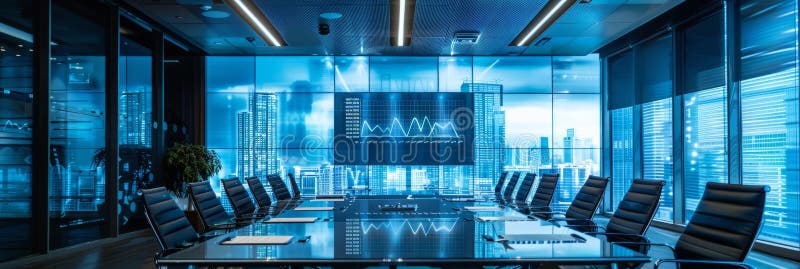 AI-enhanced Boardroom with Smart Glass Walls Displaying Real-time ...