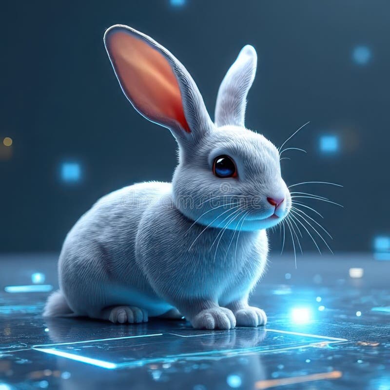 AI-Enhanced Bunny in a Digital Landscape Stock Illustration - Illustration of advanced ...