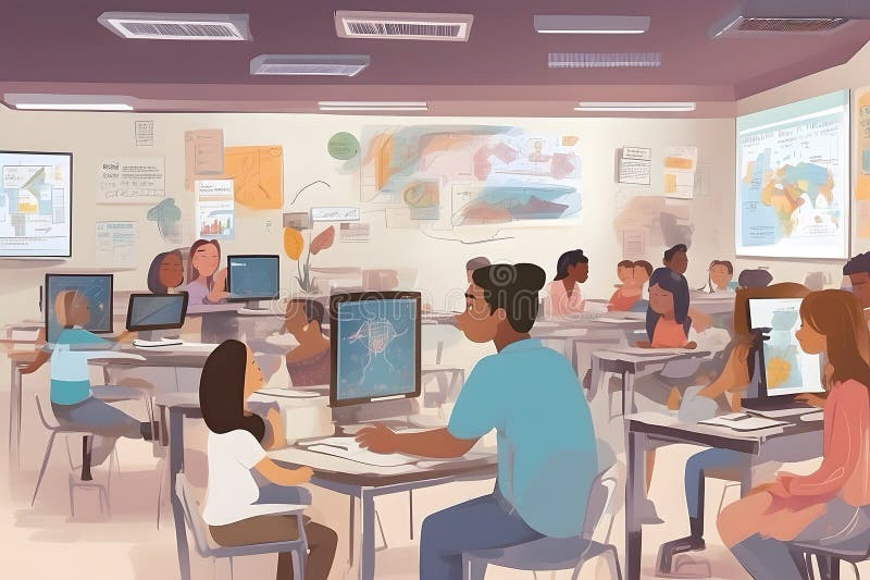 AI-Enhanced Education at School Stock Illustration - Illustration of ...