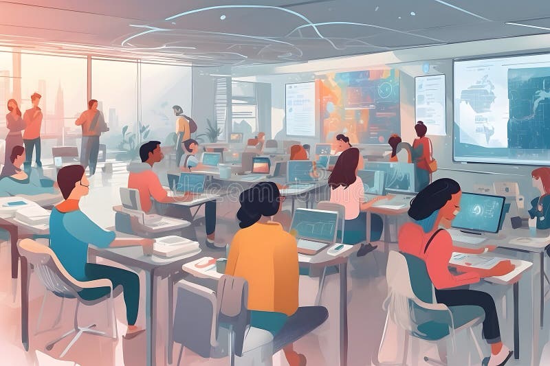 AI-Enhanced Education at School Stock Illustration - Illustration of ...
