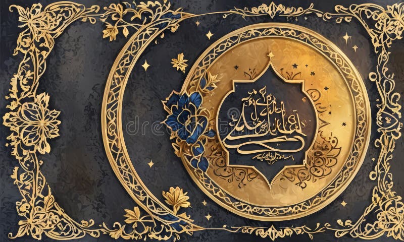 Gold and Black Islamic Calligraphy with Crescent Stock Illustration ...