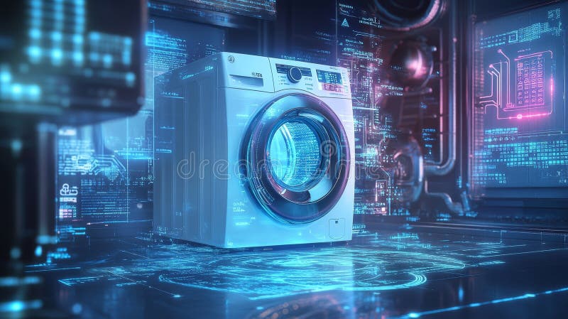 Ai Enhanced Washing Machine Amid Digital Data and Holograms in a ...