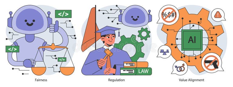 AI Ethics Set. Artificial Intelligence Alignment and Regulation Stock ...