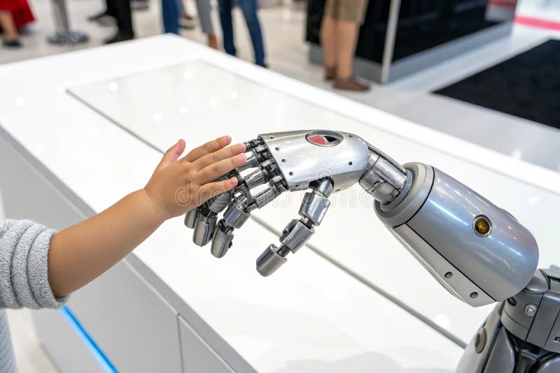 AI Evolution: Human and Robot Hand Interaction for Future Transitions Stock Illustration ...