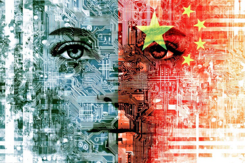 AI Face Design Showcasing Contrasting Chinese and American Circuit ...