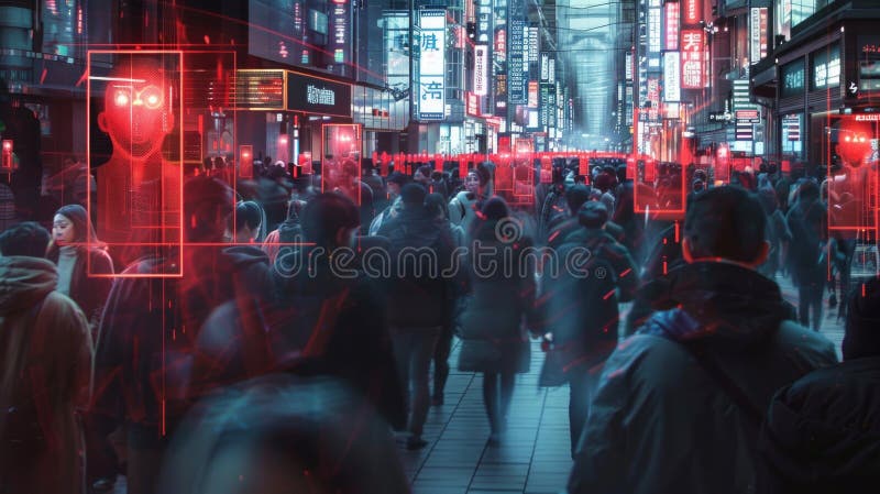 AI Facial Recognition in Crowded Urban Setting and Its Risks Stock ...