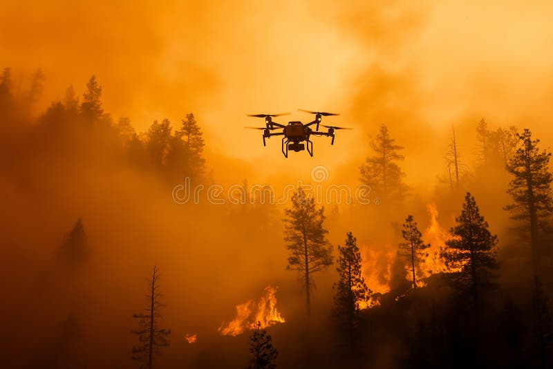 AI Firefighting Drone Actively Combating Wildfires in a Smoke-filled ...