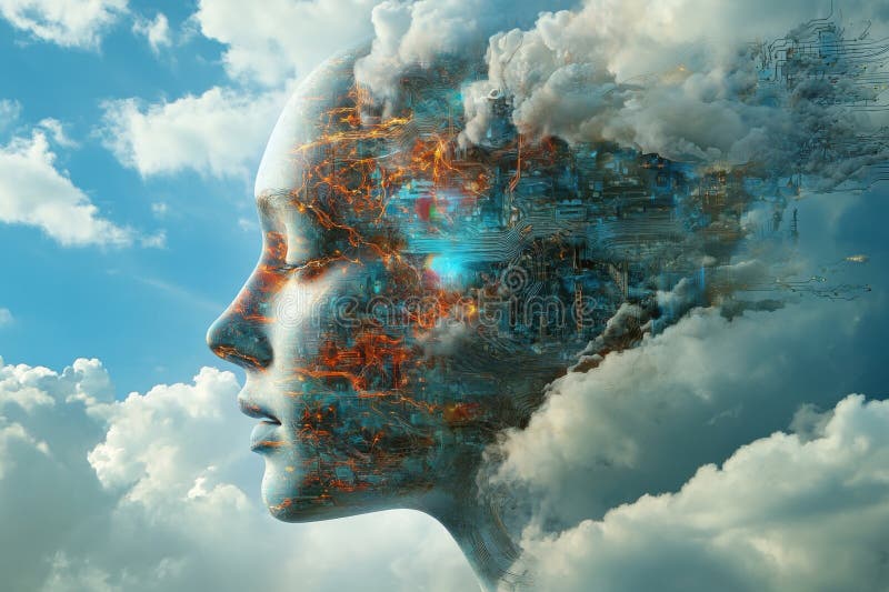 AI Fusion in the Clouds stock image. Image of consciousness - 382320009