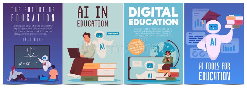 AI in Future Education, Set of Flyers with Text Space. Stock ...