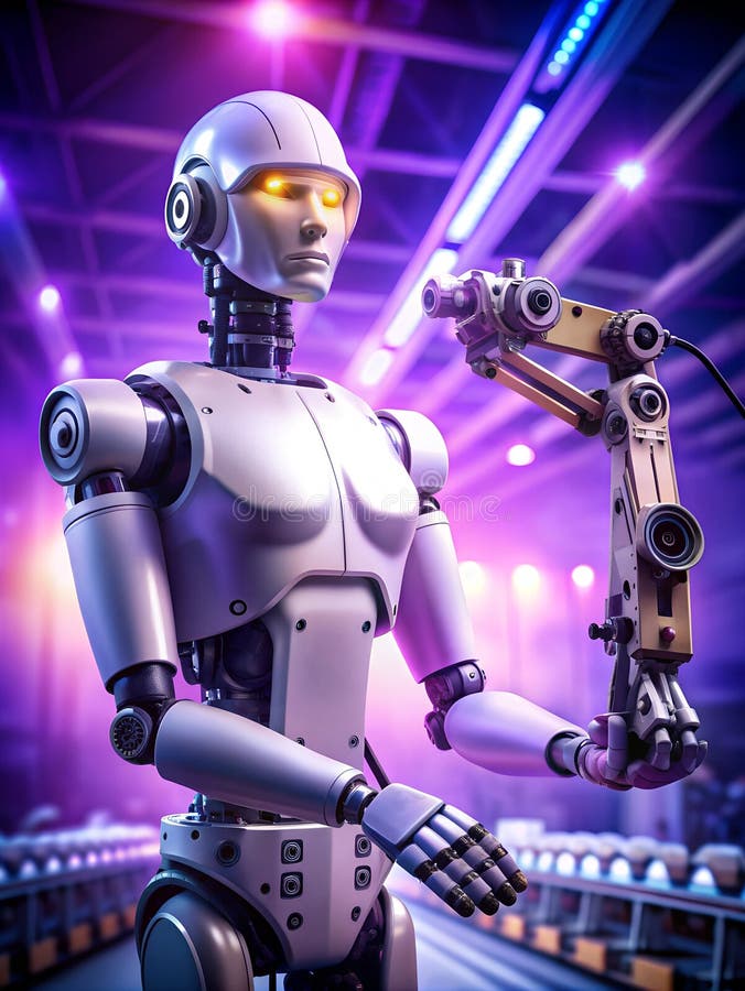 AI and the Future of Robotics in Industry Stock Illustration - Illustration of robot, machinery ...
