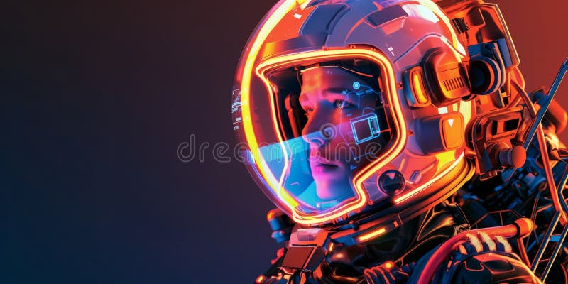 AI Futuristic Astronaut Helmet with Neon Lights and Digital Display ...