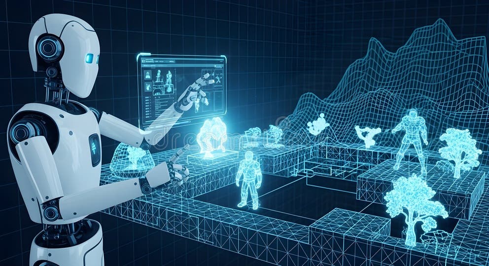 AI in the Gaming Industry, Showing a Robot Developer Designing a Video ...