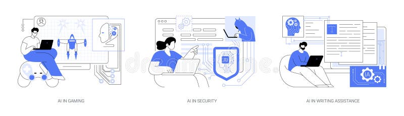 AI for Gaming and Security Abstract Concept Vector Illustrations. Stock ...
