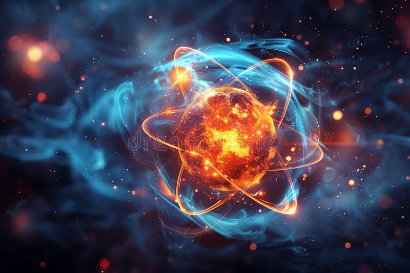 Vibrant Illustration of Glowing Atom Structure with Dynamic Energy and ...