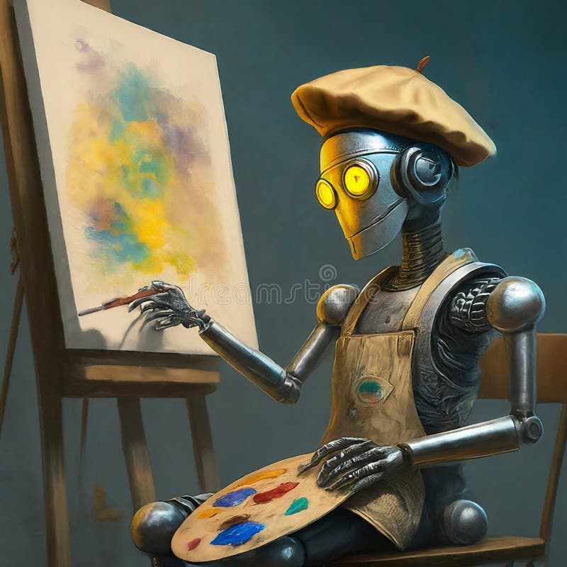 AI Generated Abstract Artwork Depicting a Robot Painting on a Canvas ...