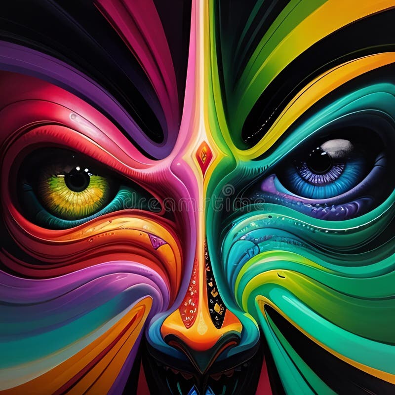 AI Generated Abstract Artwork of Facial Expression Filled with Bright ...