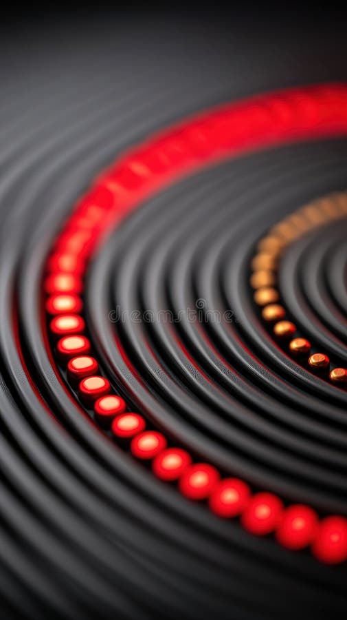 Abstract Circular Red Light Pattern with Metallic Segments in Spiral ...