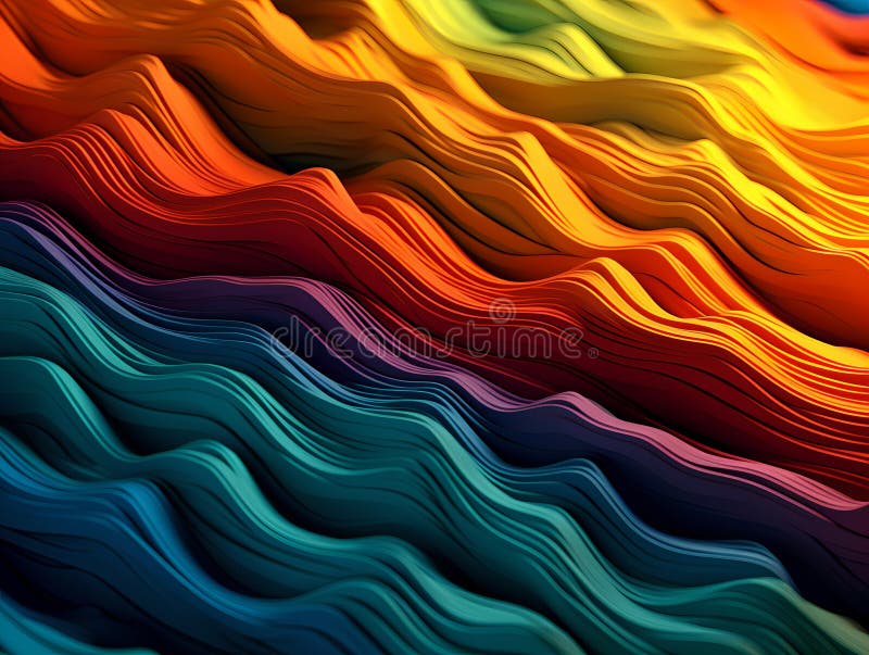 Rainbow Colors Wavy Multilayered Texture Abstract Design Expressive Art ...