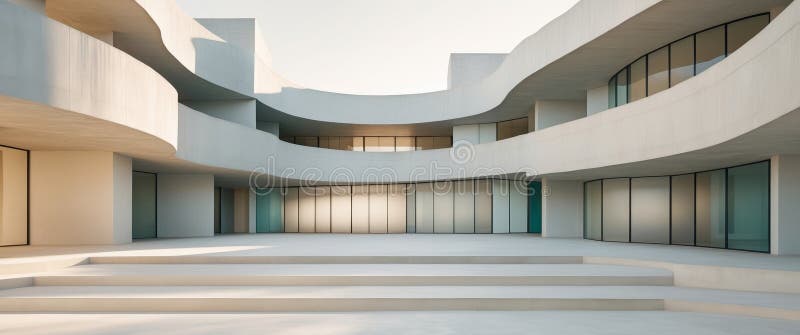 Abstract Concrete Building Facade with Curved Balconies and Windows ...