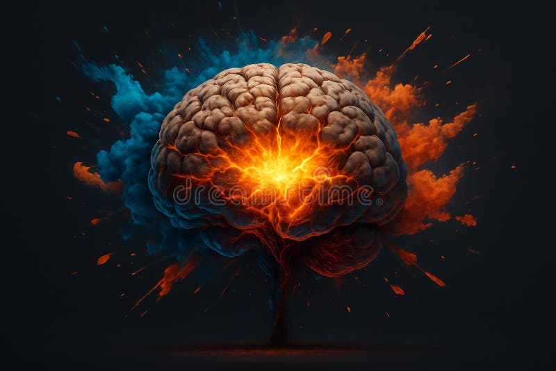 AI Generated Abstract Digital Art of a Human Brain Front View Exploding ...