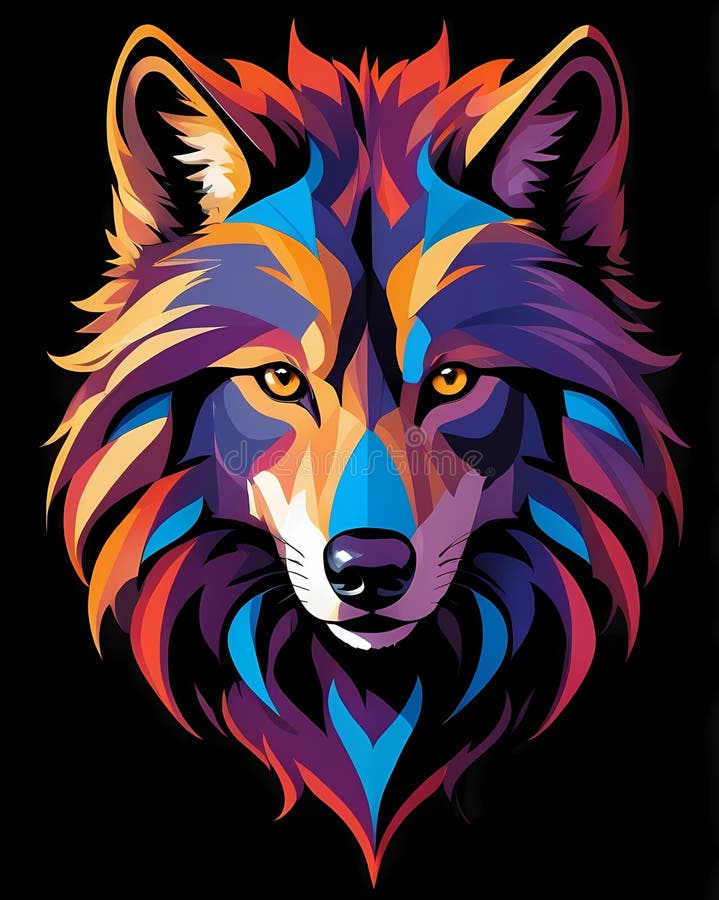 AI-Generated Bold and Vibrant Abstract Wolf Head Digital Illustration ...