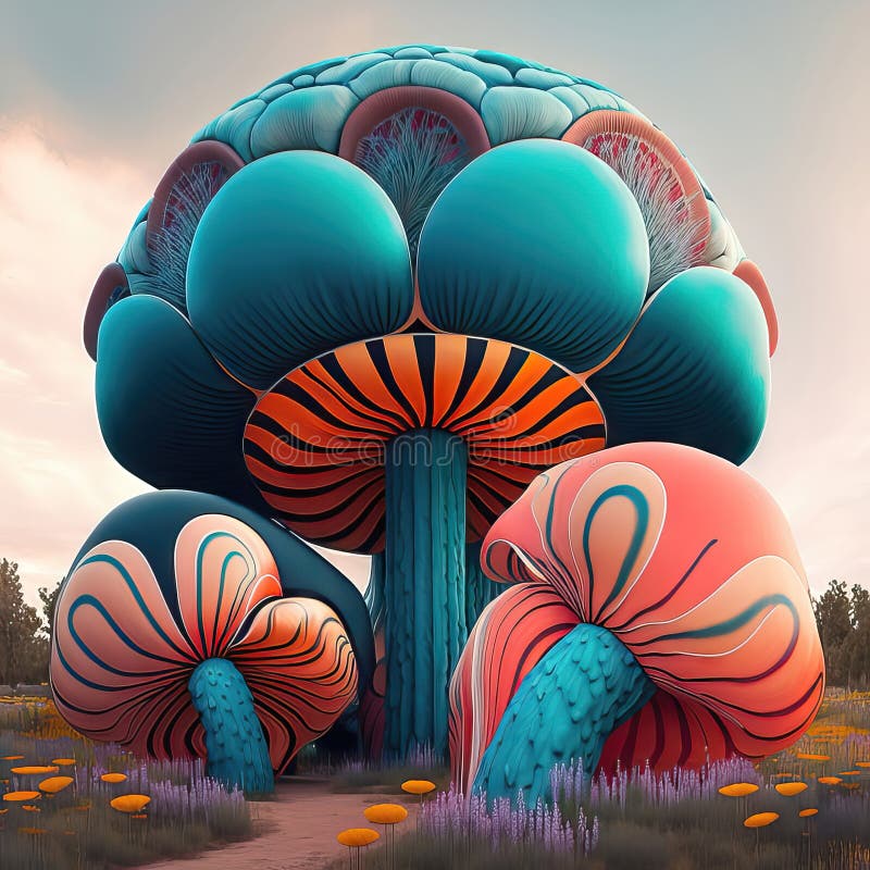 AI Generated Abstract Multicolored Composition, Giant Mushroom in Shape ...