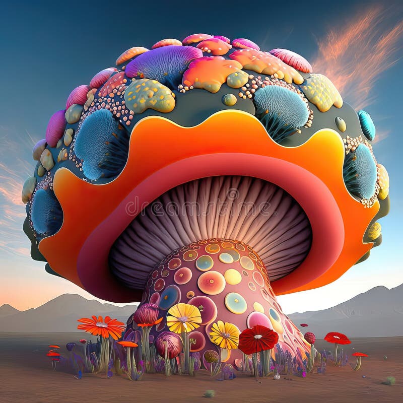AI Generated Abstract Multicolored Composition, Giant Mushroom in Shape ...