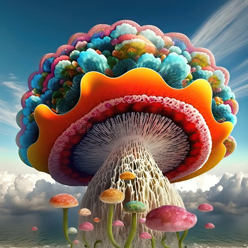 AI Generated Abstract Multicolored Composition, Giant Mushroom in Shape ...