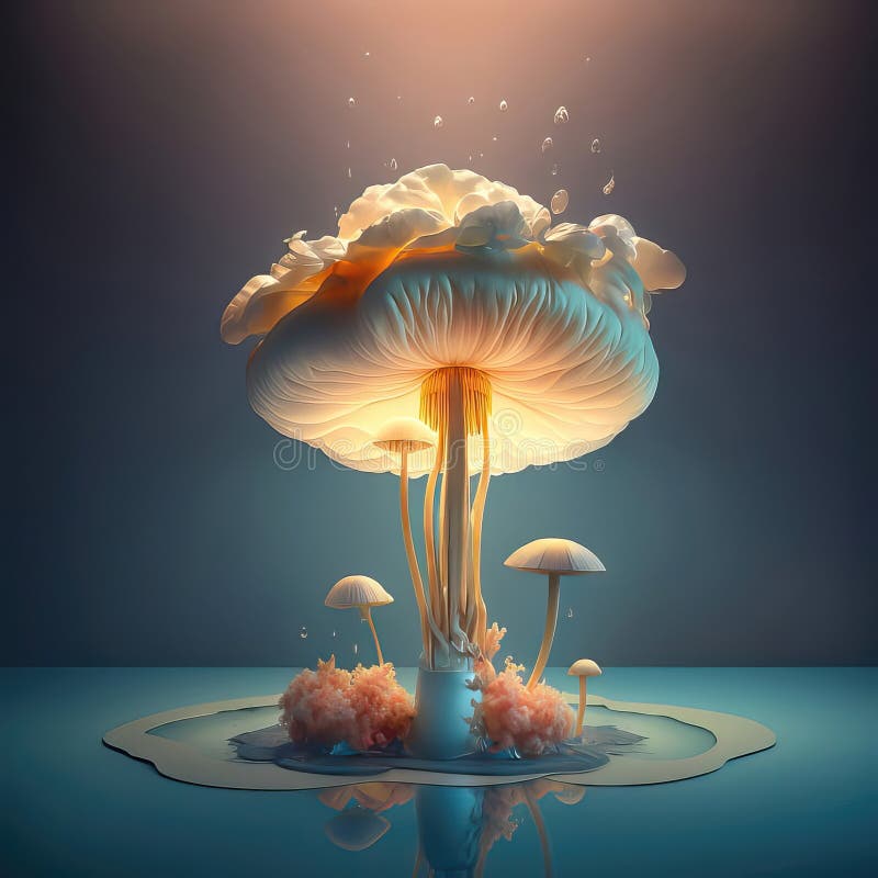 AI Generated Abstract Multicolored Composition, Giant Mushroom in Shape ...