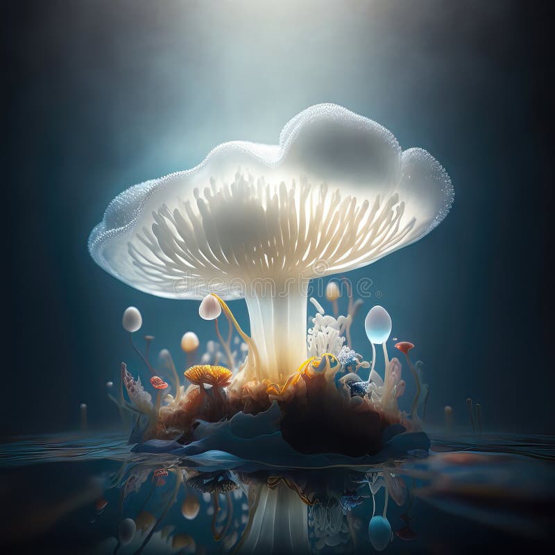 AI Generated Abstract Multicolored Composition, Giant Mushroom in Shape ...